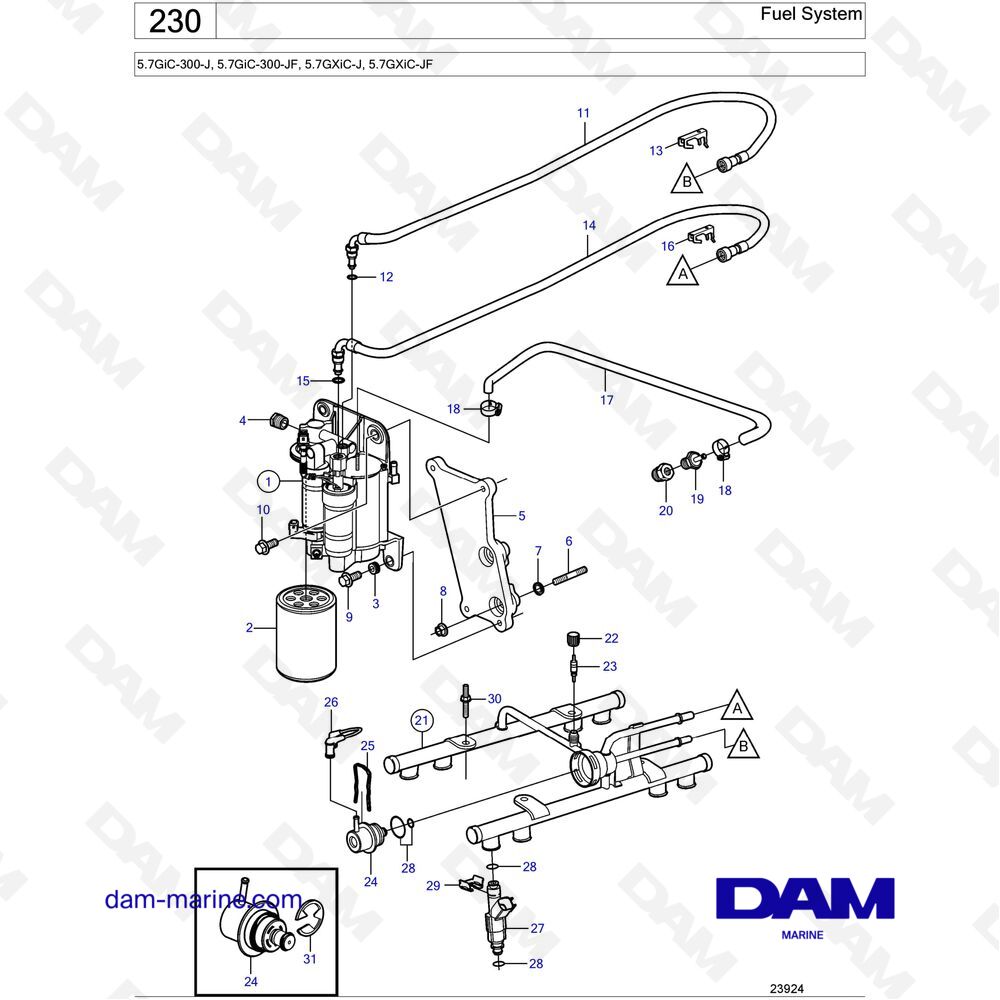 Spare parts and exploded views for Volvo Penta 5.7L GXI